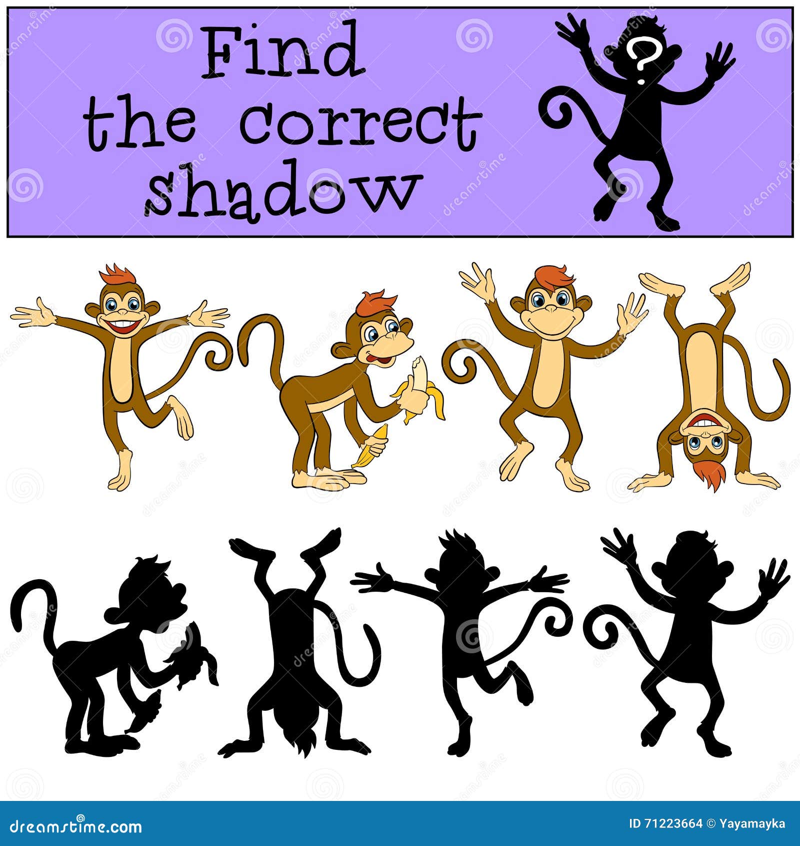 Children Games: Find the Correct Shadow. Monkey. Stock Vector ...