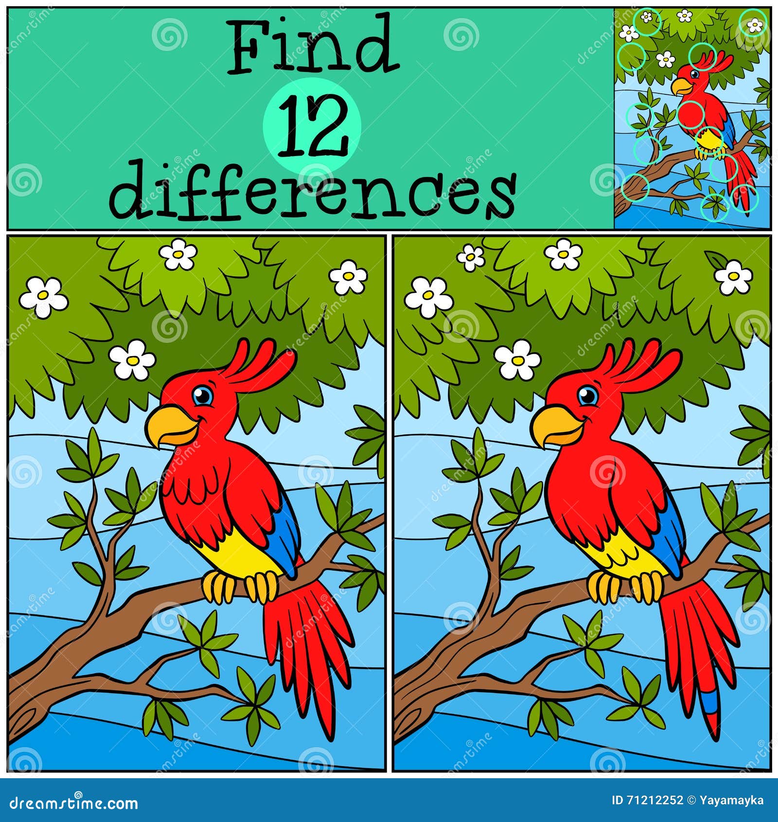 Children Games: Find Differences. Little Cute Parrot. Stock Vector ...