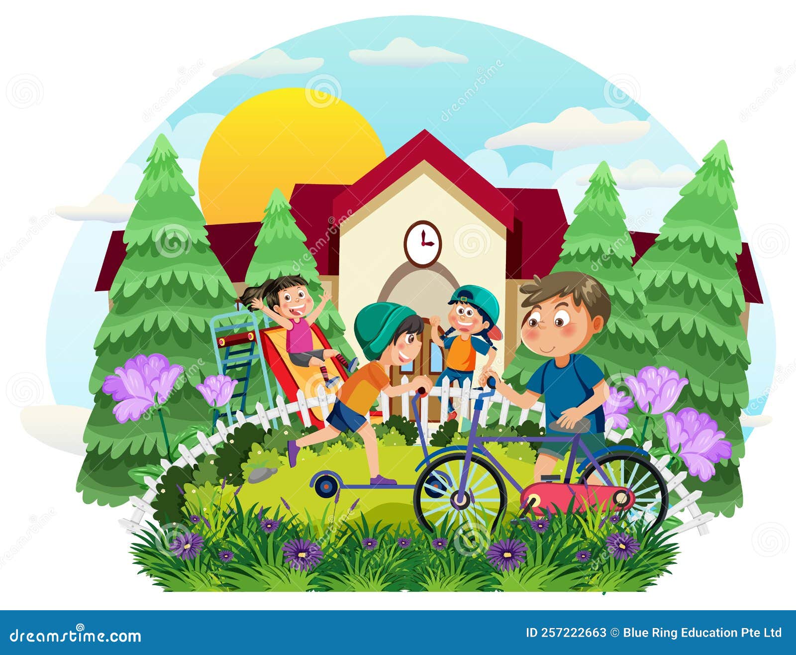 Children at the garden stock vector. Illustration of child - 257222663