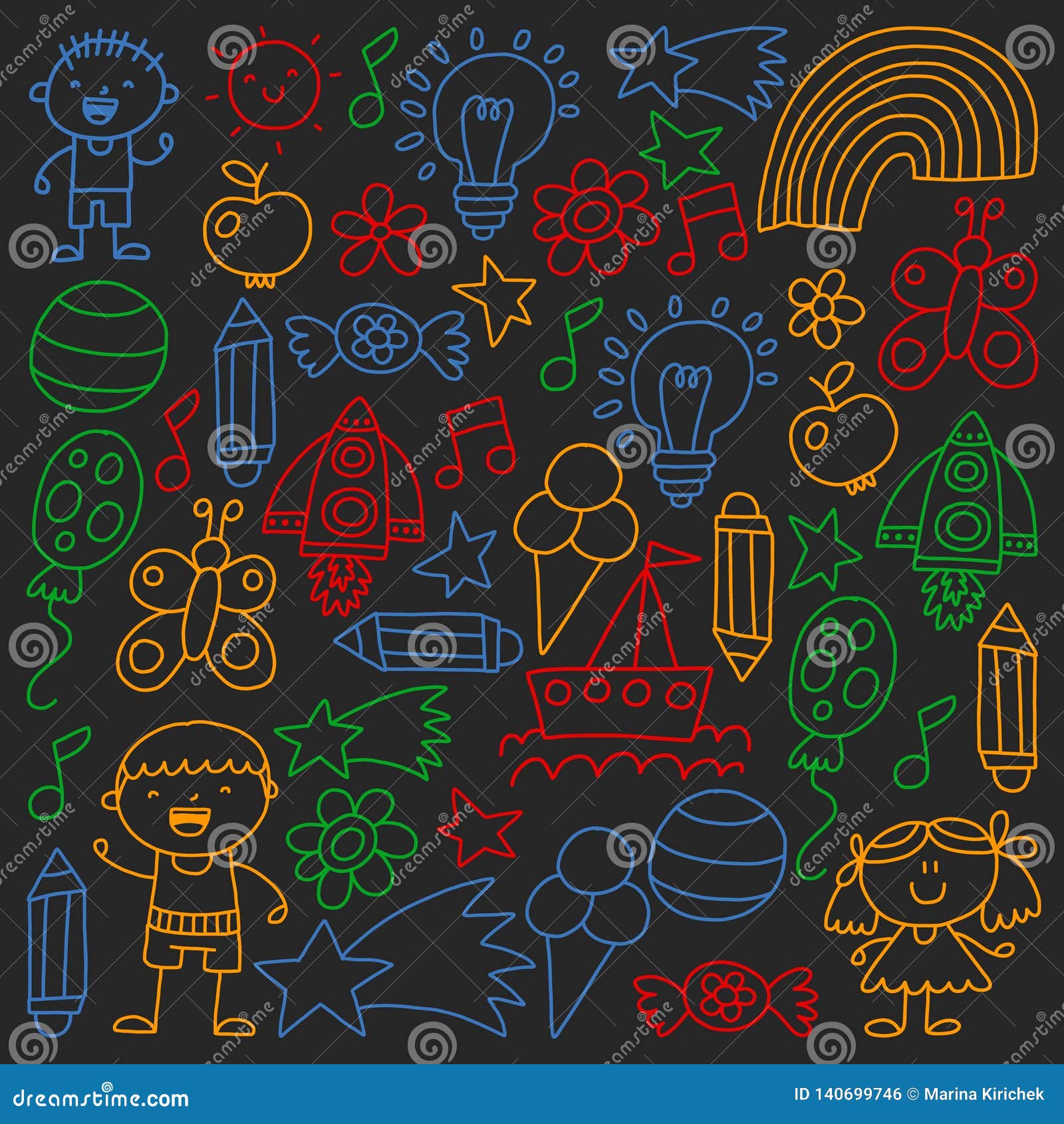 Children Garden, Patern, Hand Drawn Children Garden Elements Pattern ...