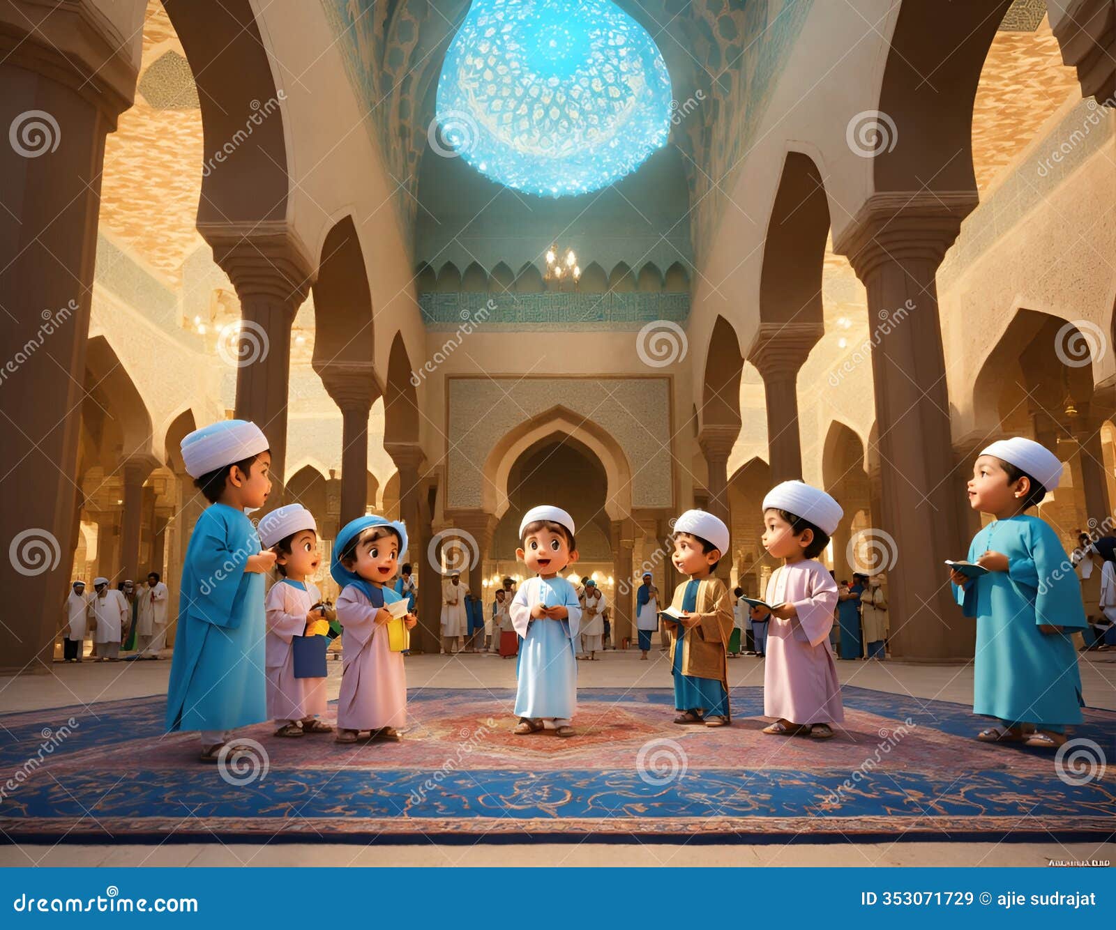 Children Gathered in the Mosque Stock Illustration - Illustration of ...