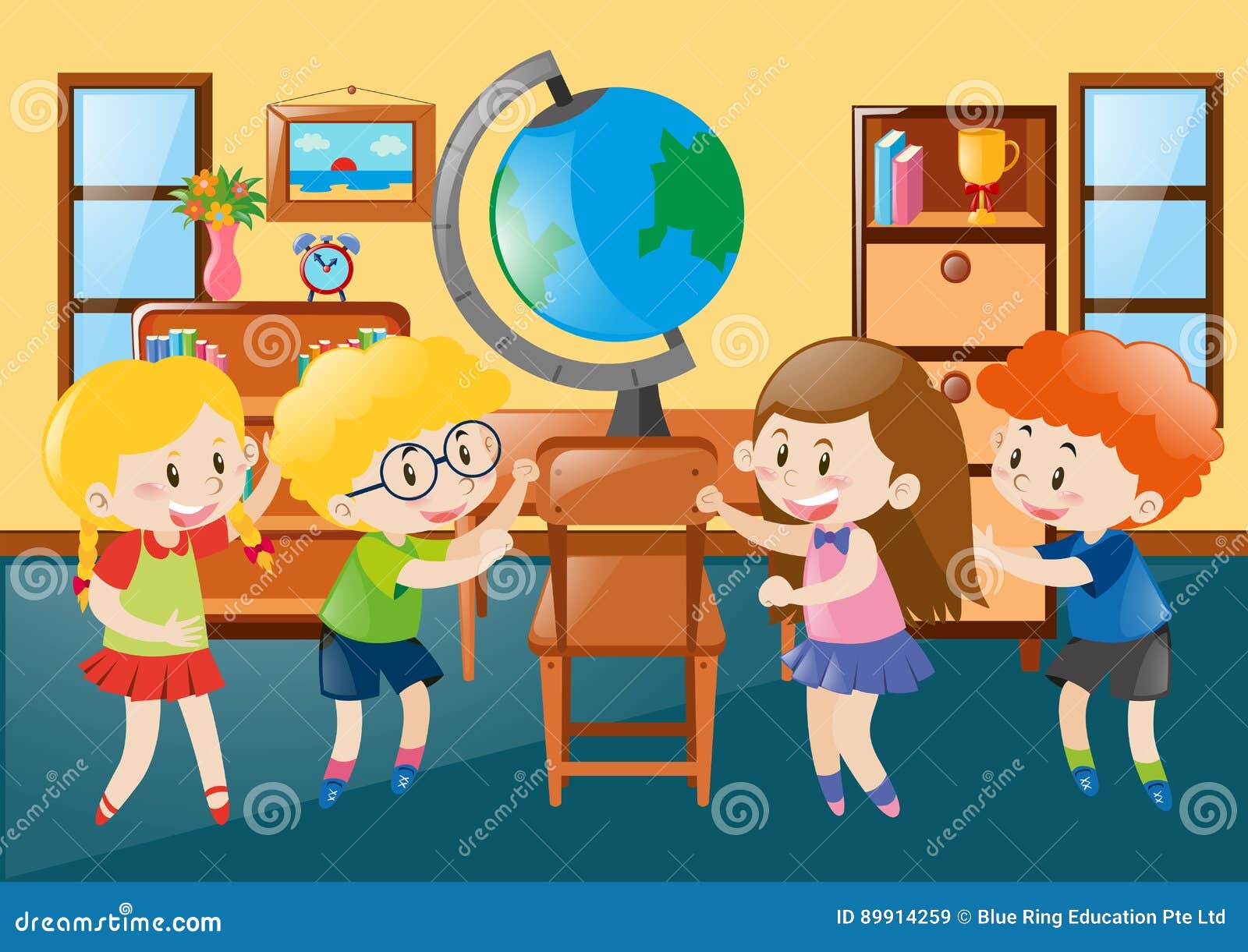 Children in Geography Classroom Stock Illustration - Illustration of ...
