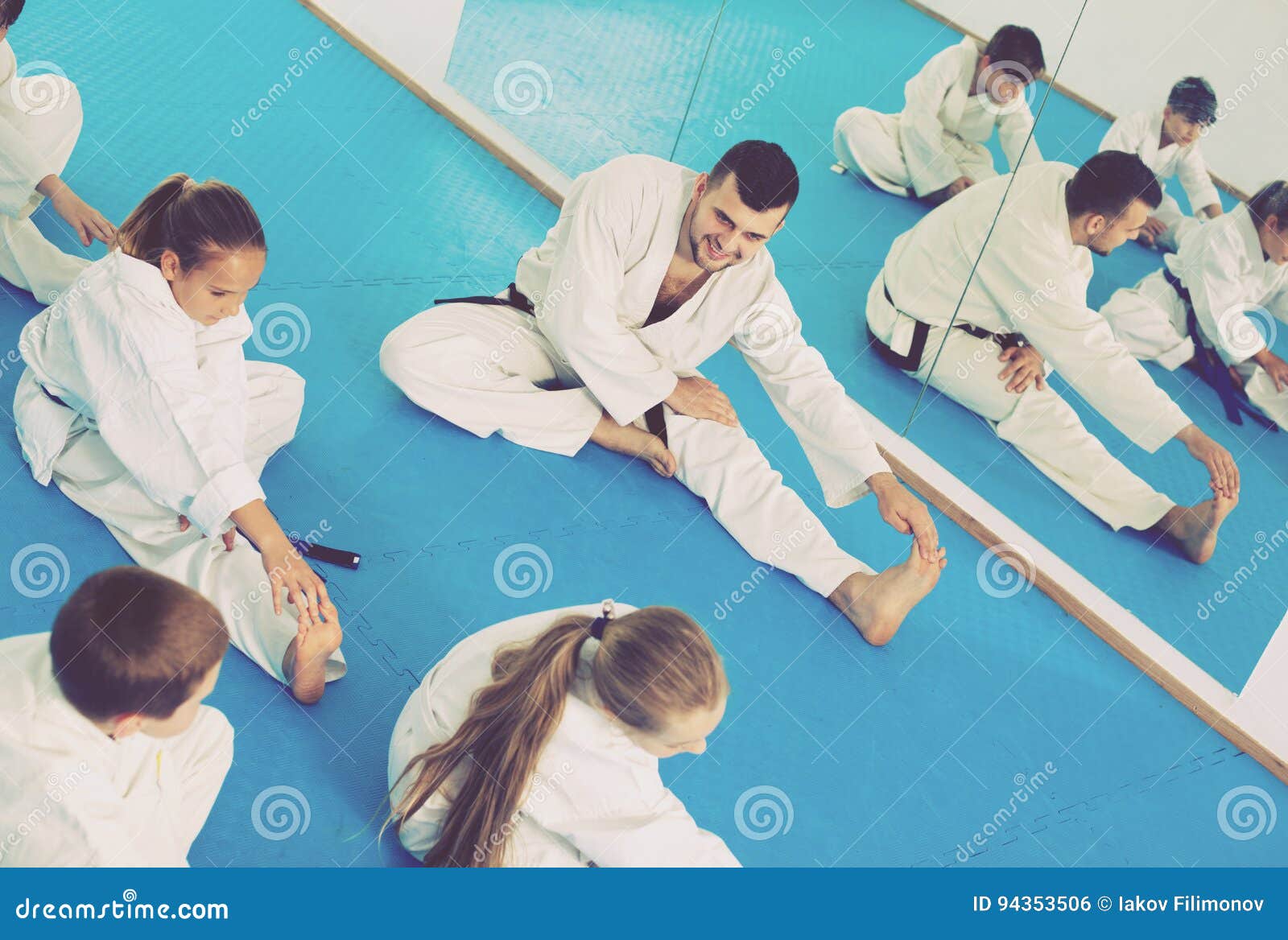 Children Getting Ready and Stretching for Karate Stock Photo - Image of ...