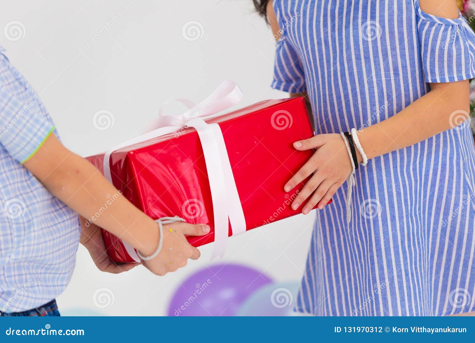 Children Giving Present Gift Box Together Stock Photo - Image of ...