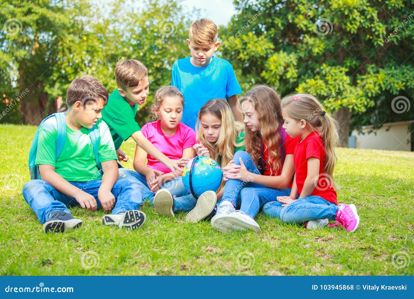 Children With A Globe Are Learning Geography Stock Photography ...