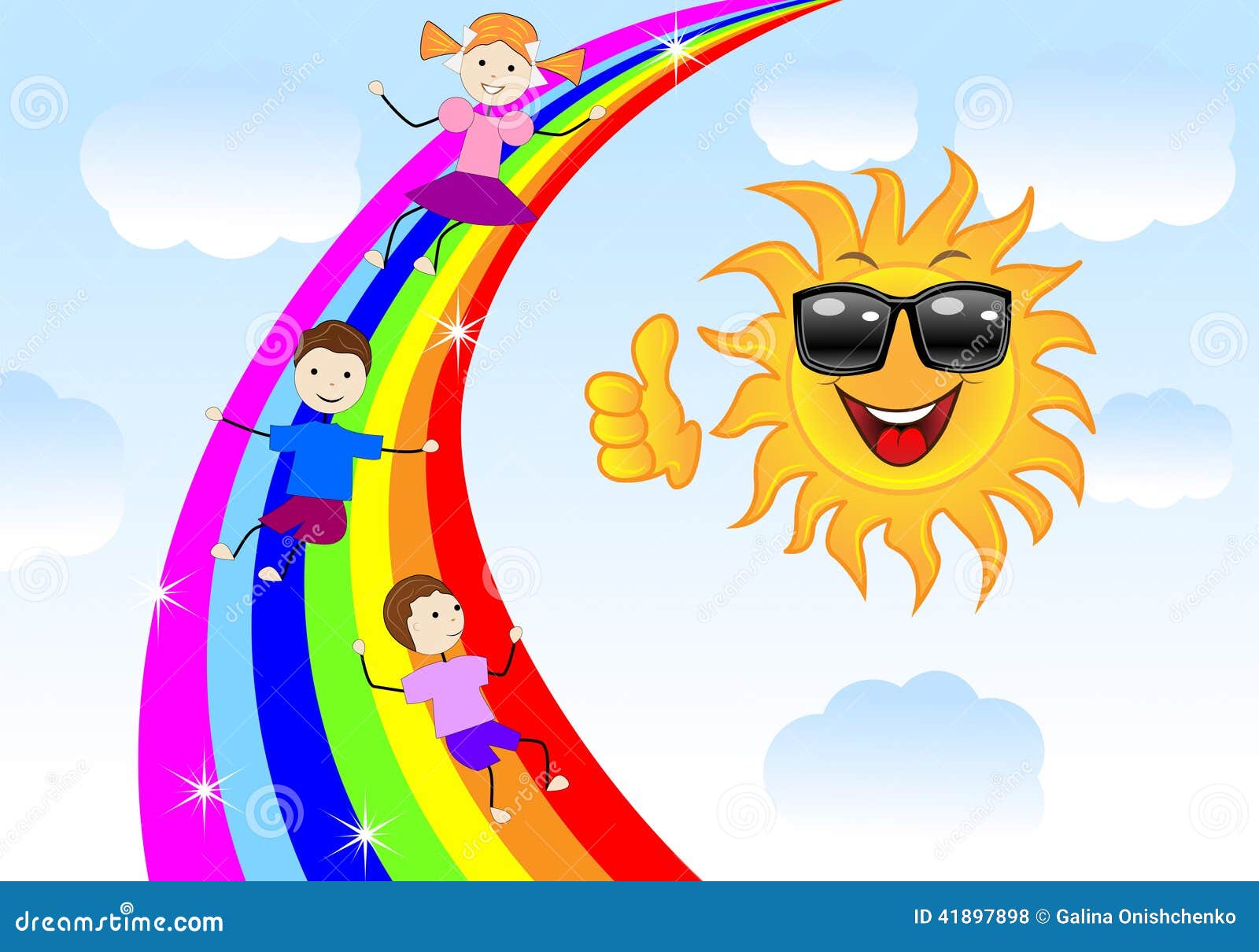 Children Go for a Drive on a Rainbow Stock Vector - Illustration of ...