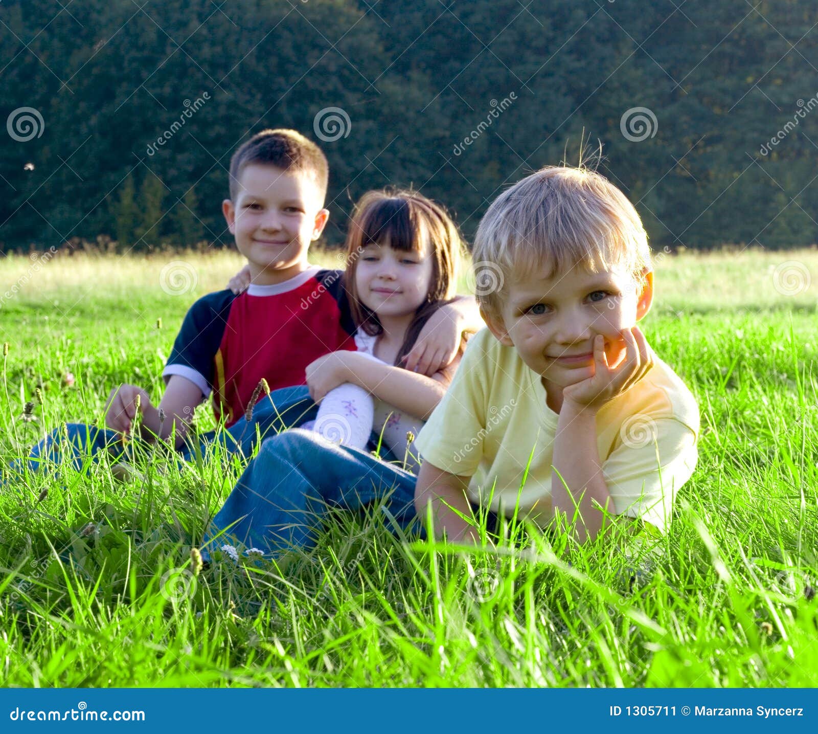 Children in grass stock image. Image of peace, brother - 1305711