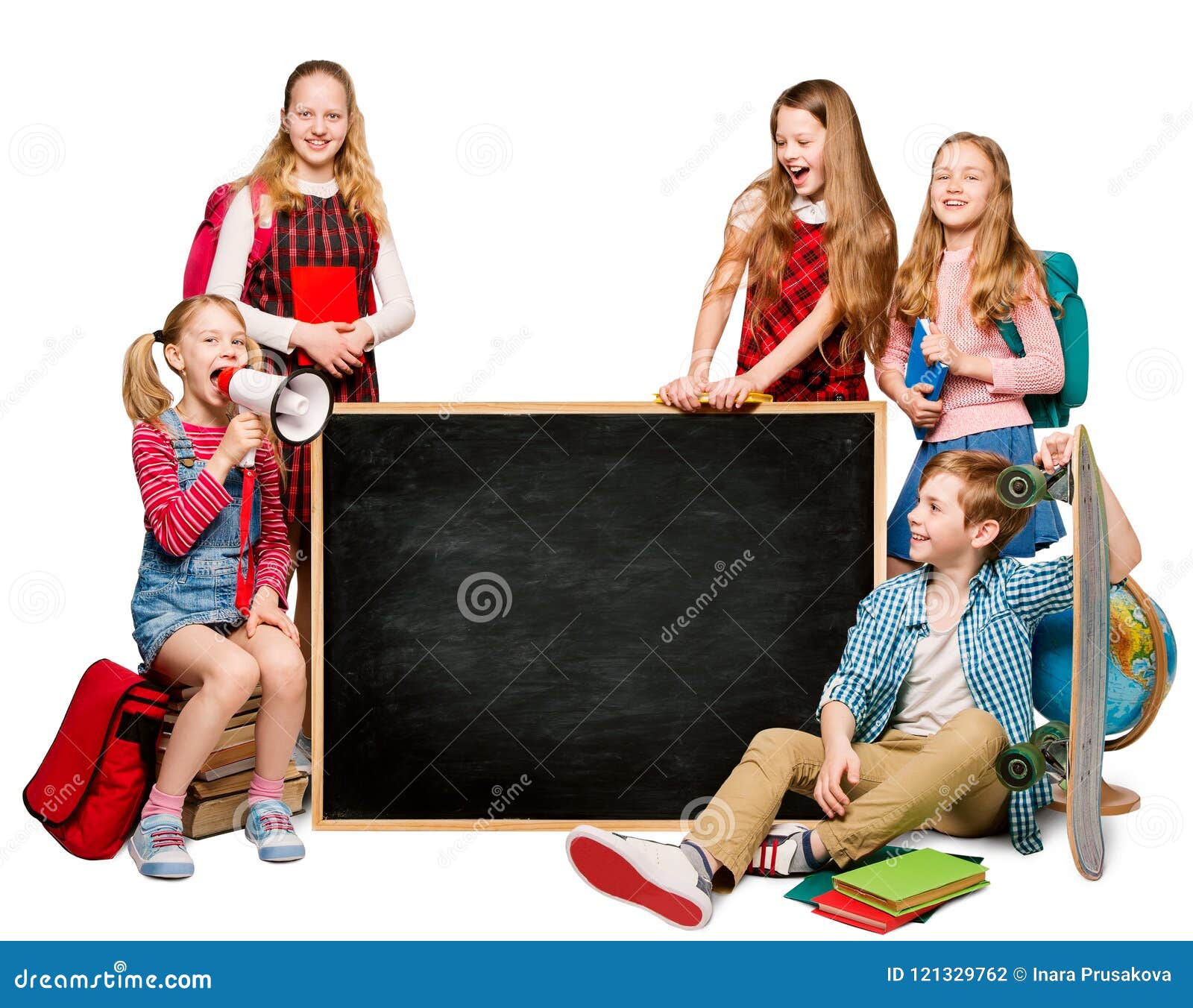 Children Group with Advertisement on Blank School Blackboard Stock ...