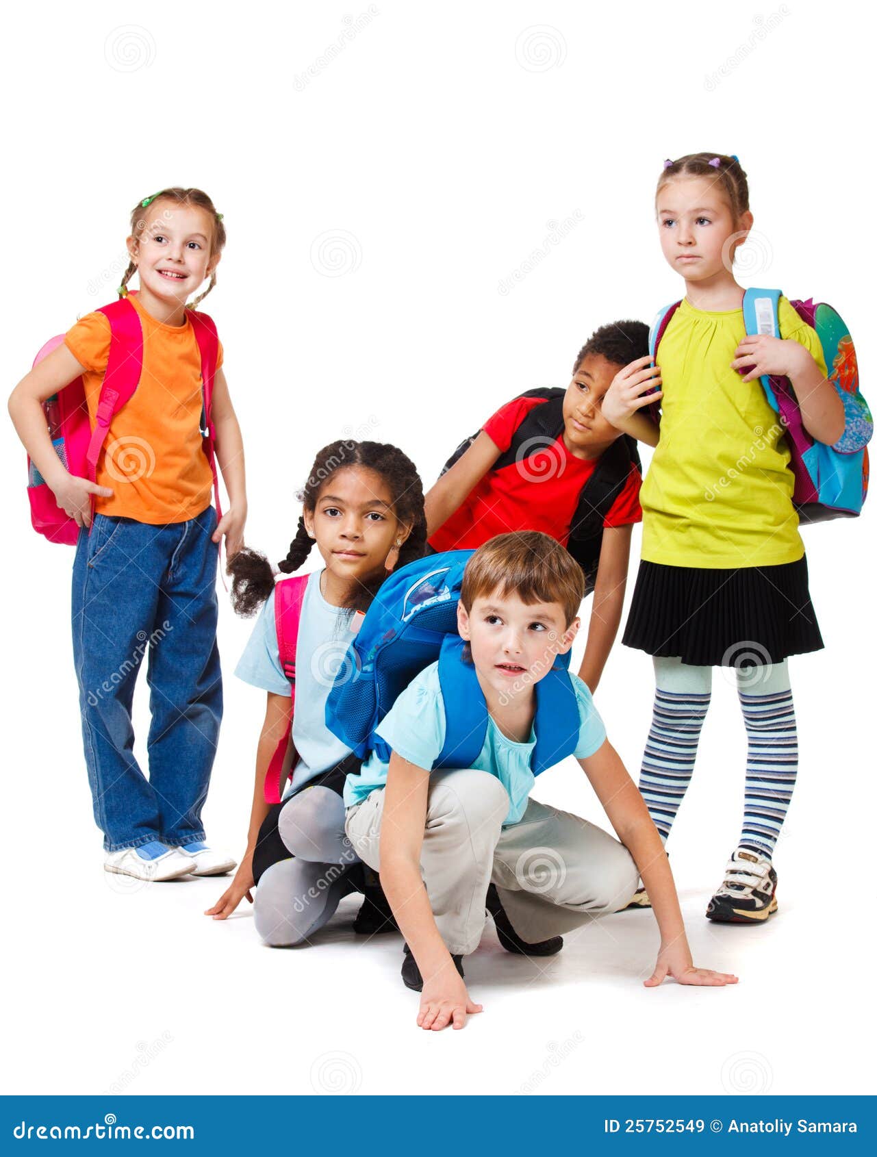 Children Group with Backpacks Stock Image - Image of friends, girl ...