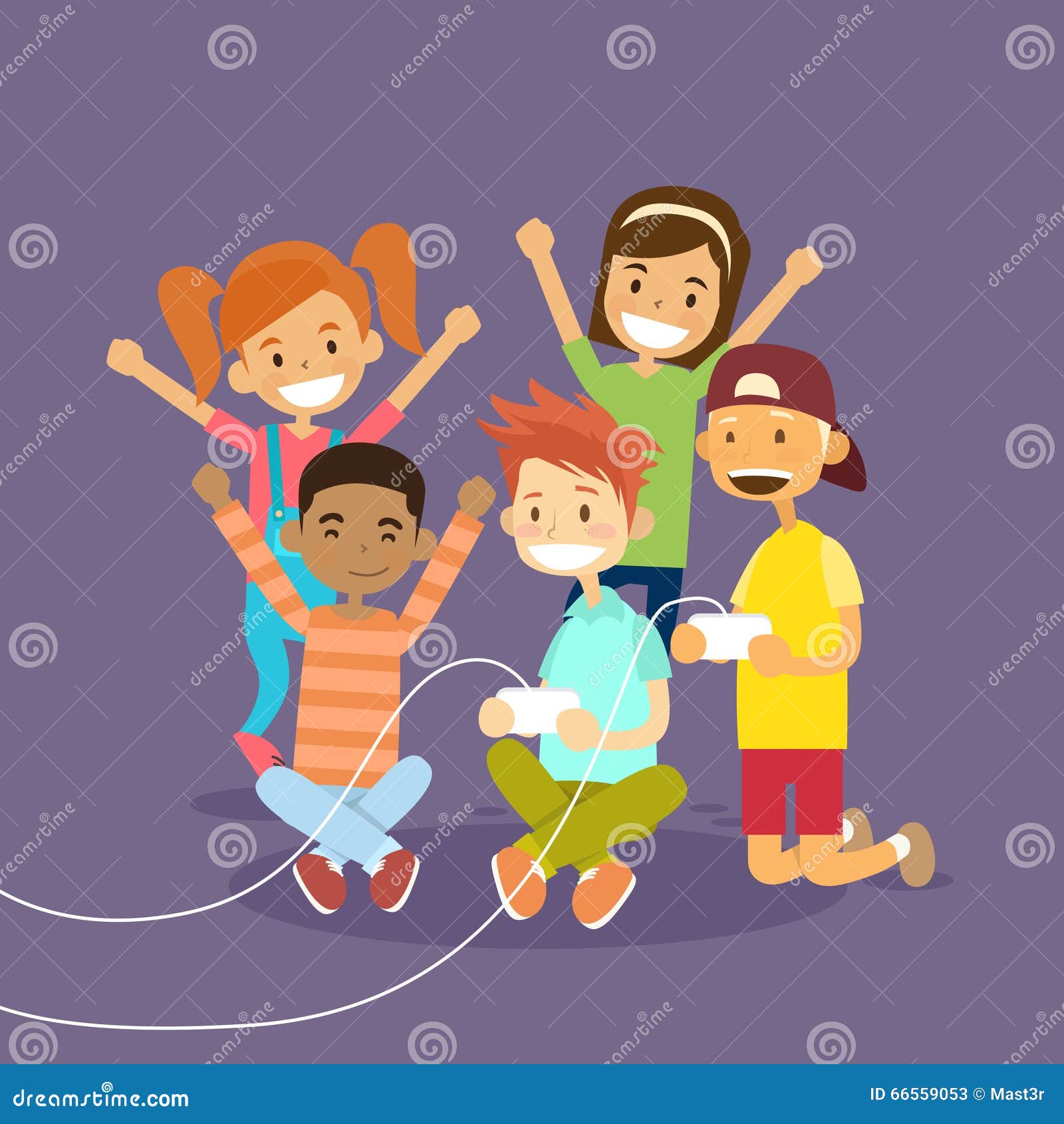 Children Group Mix Race Standing In Line Cartoon Vector | CartoonDealer ...