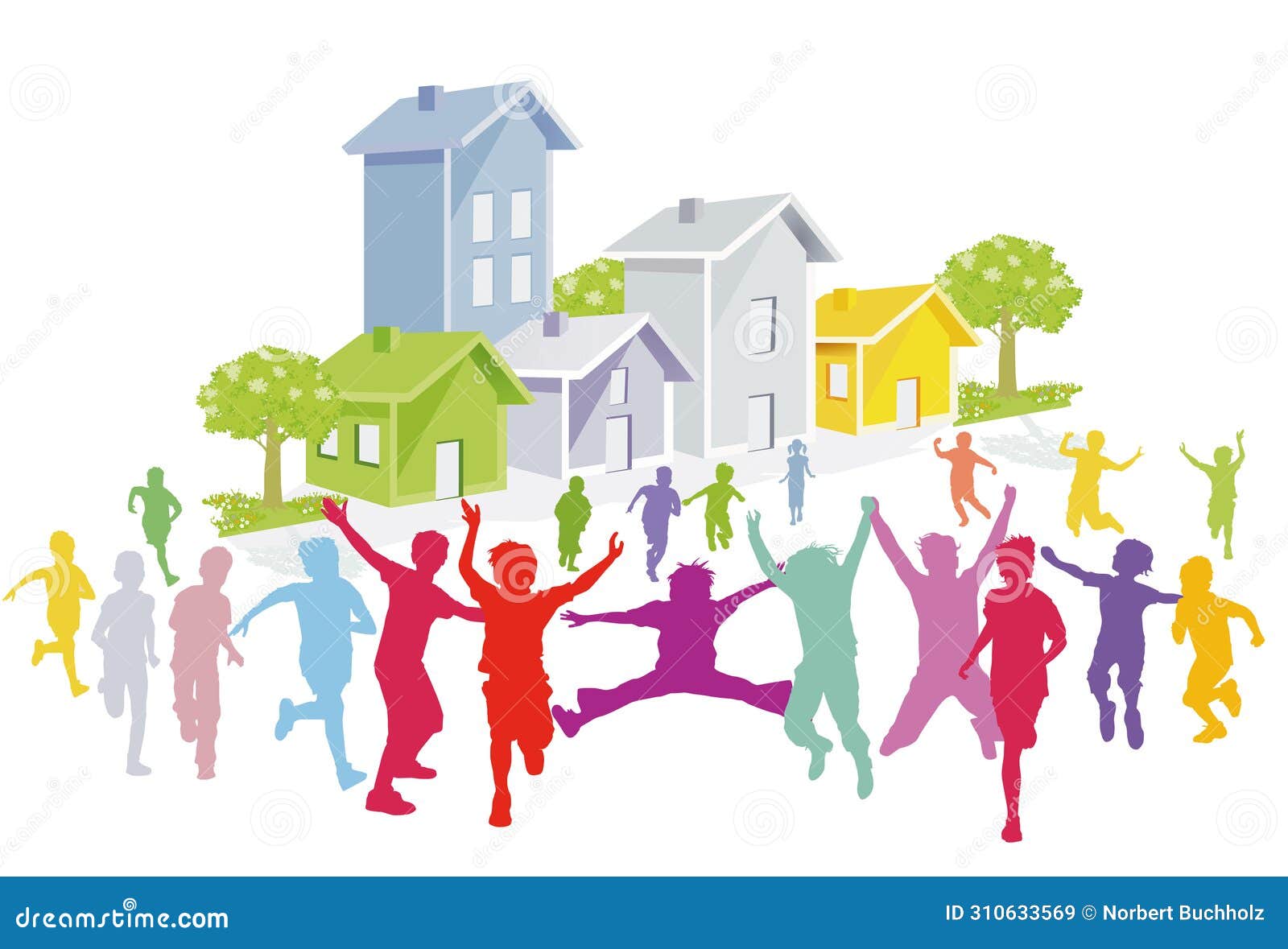 Children Group Playing and Having Fun, Illustration Stock Vector ...