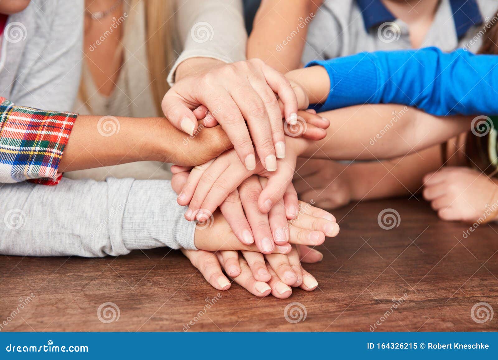 Children Group Stacks Hands for Network Stock Image - Image of children ...