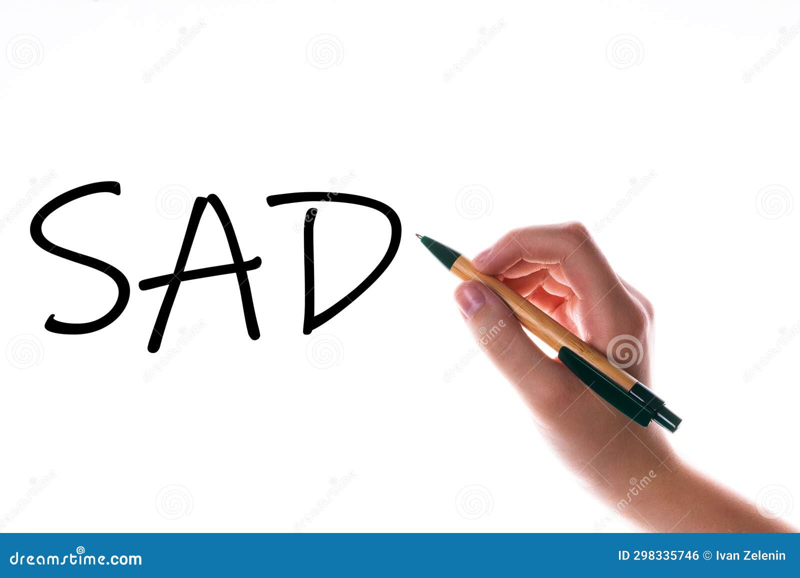 Children Hand with Pen Write on an Blue White Background. Writing Hand ...