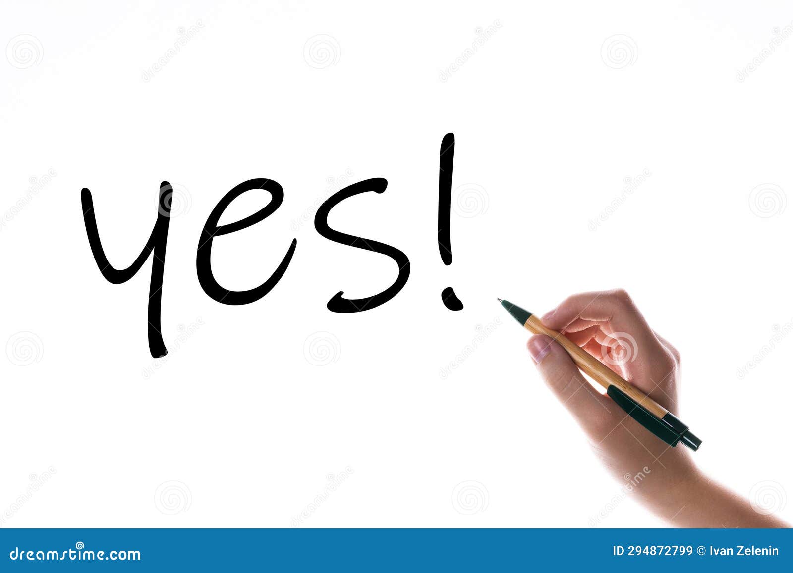 Children Hand with Pen Write on an Blue White Background. Writing Hand ...