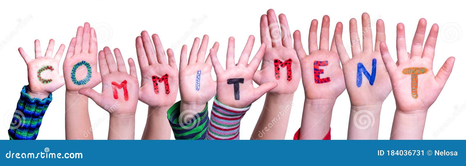 Children Hands Building Word Commitment, Isolated Background Stock ...