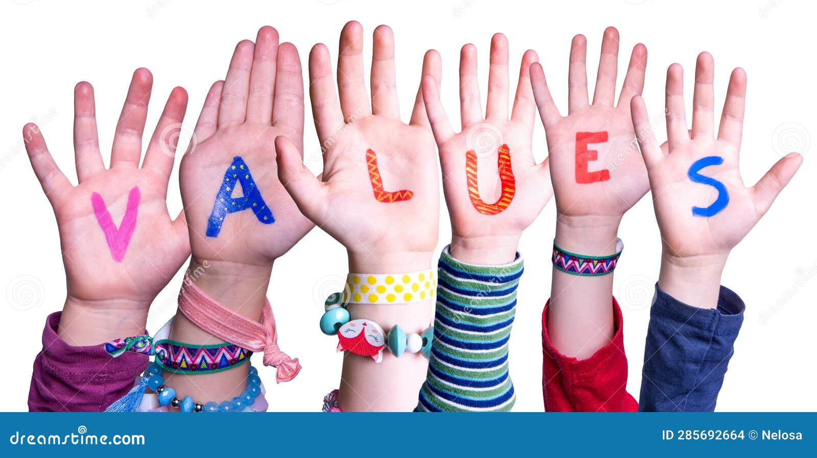 Children Hands Building Word Values. White Background Stock Photo ...
