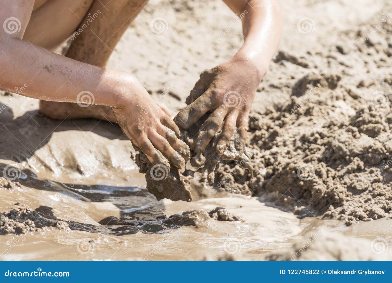 Child Hands are Digging in the Sand Stock Photo - Image of background ...