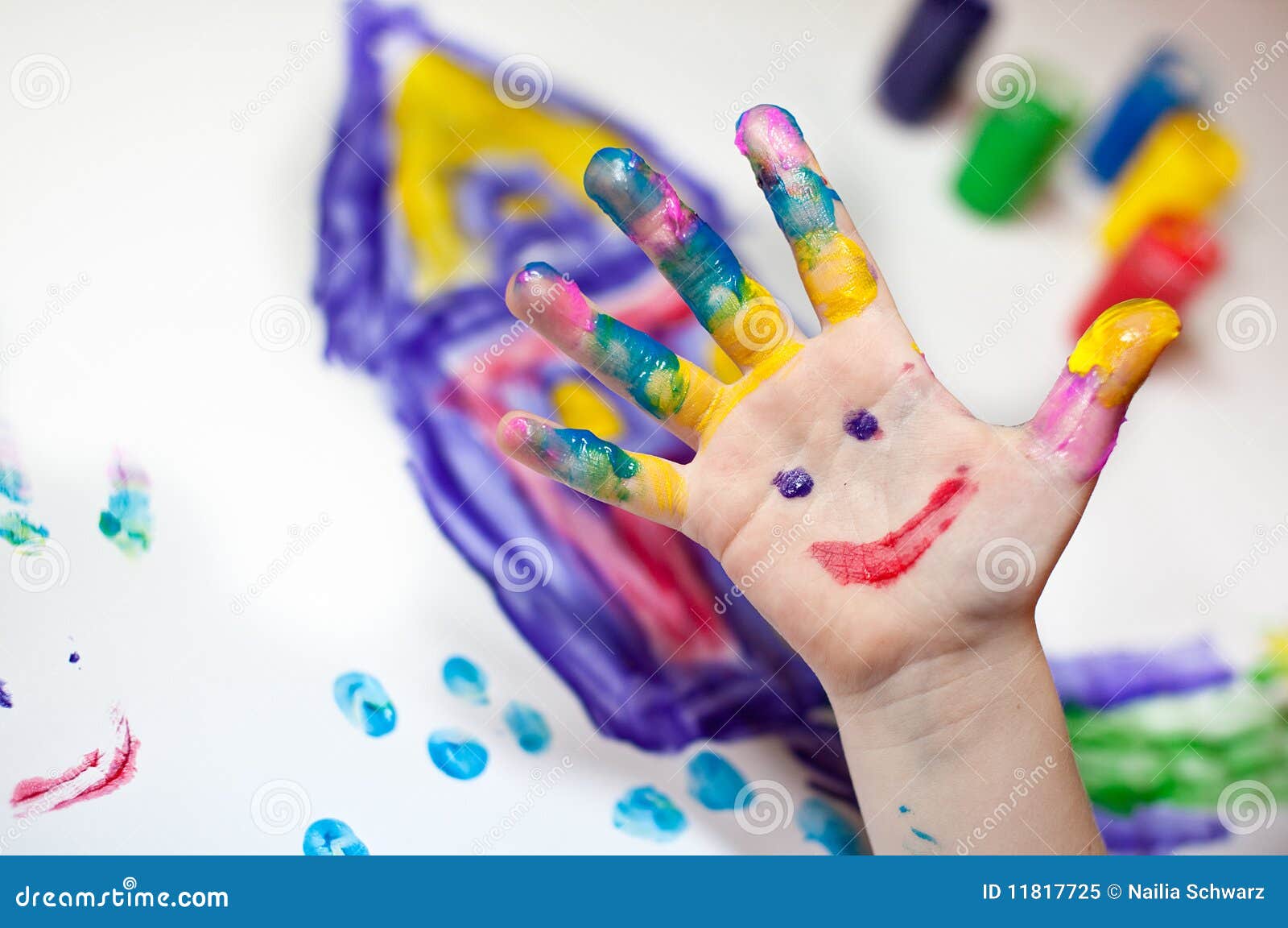 Children Hands Doing Fingerpainting Stock Image - Image of kindergarten ...