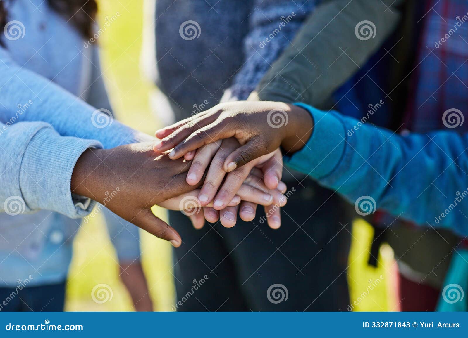 Children, Hands and Outdoor Stack at School, Students and Motivation ...