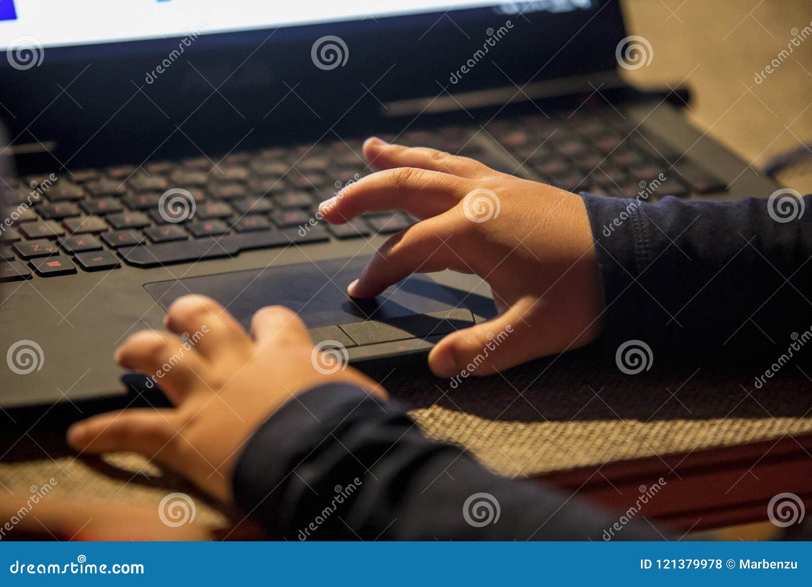 Children Hands Working on Digital Computer Device Stock Photo - Image ...