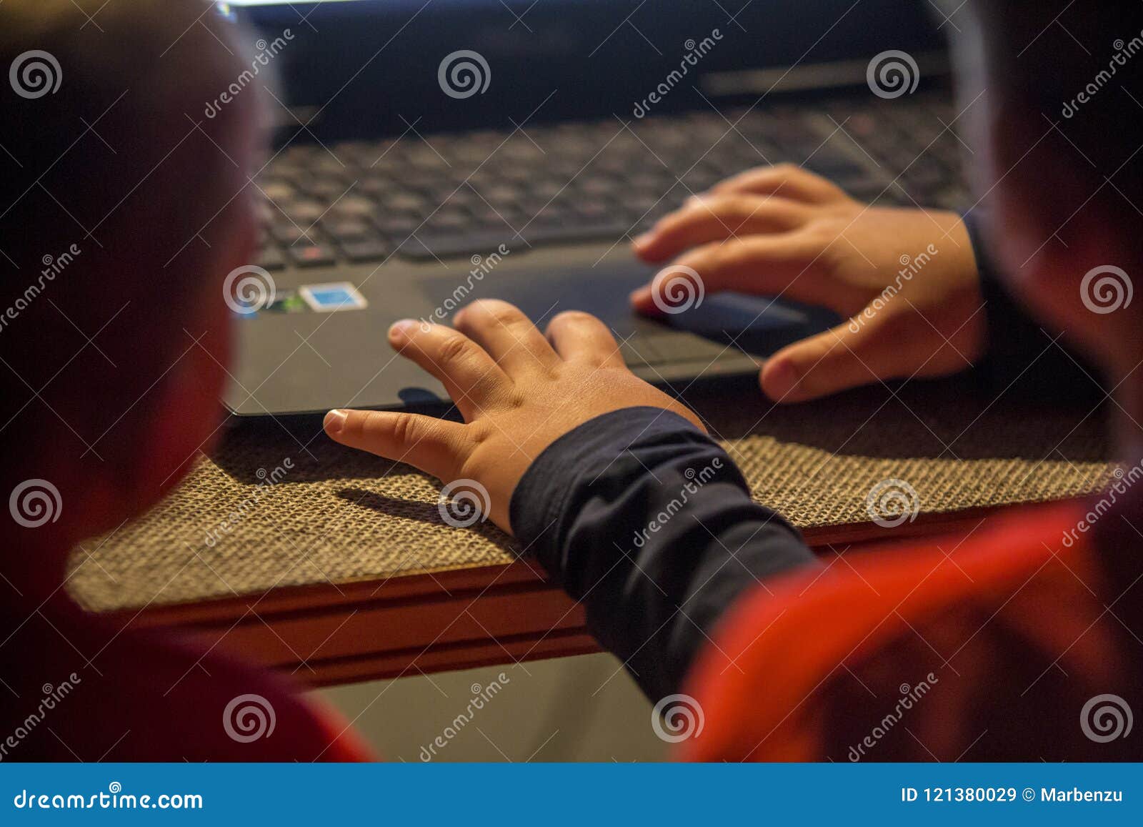Children Hands Working on Digital Computer Device Stock Image - Image ...