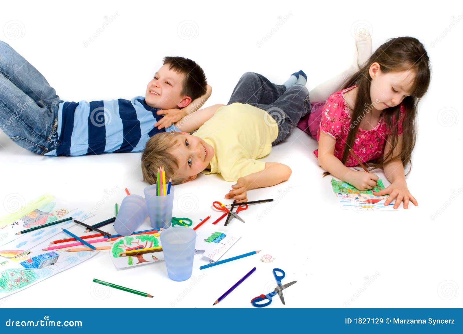 Children Happily Playing on Floor Stock Image - Image of draws, draw ...