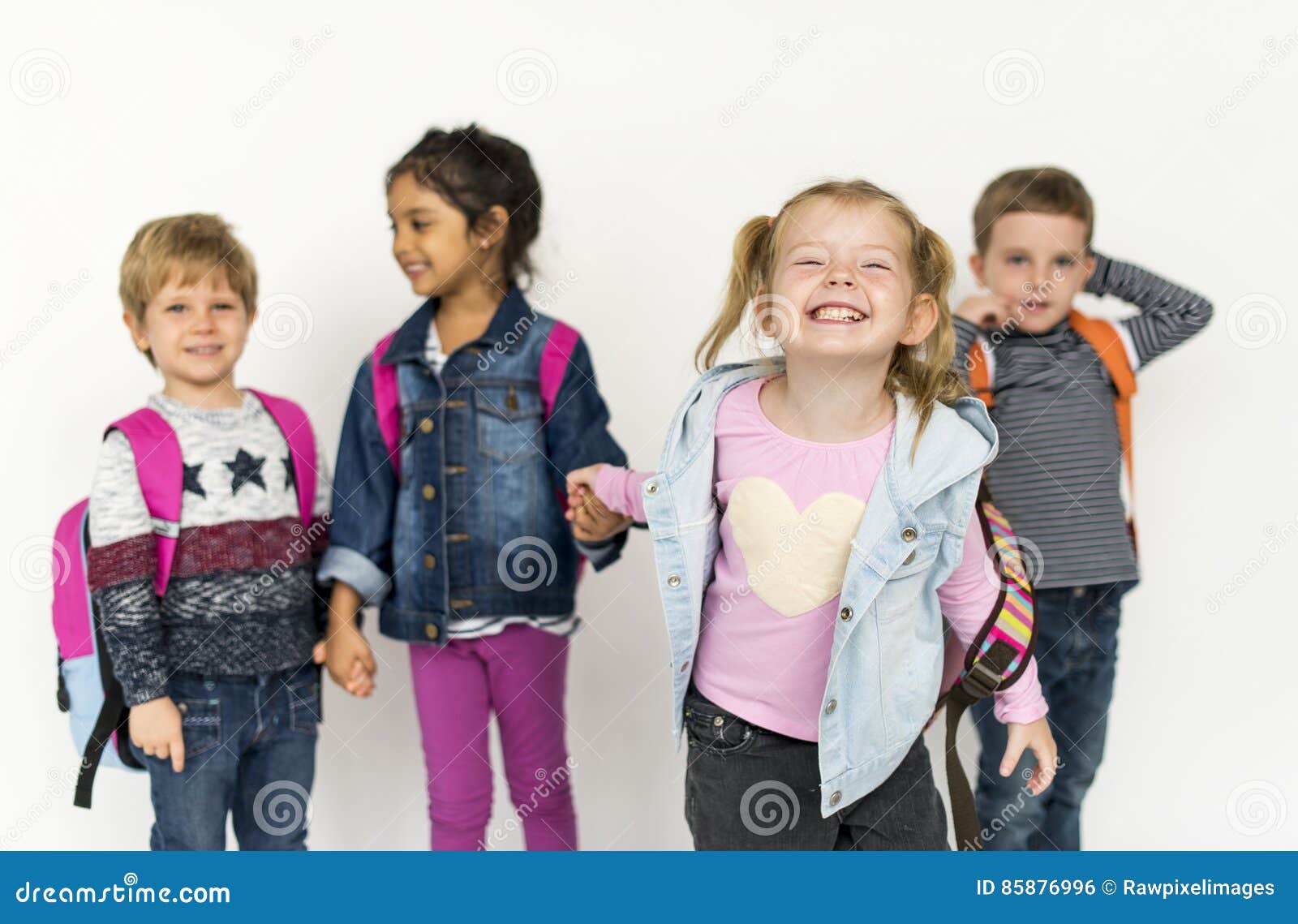 Children Happy Standing Studio Portrait Concept Stock Photo - Image of ...