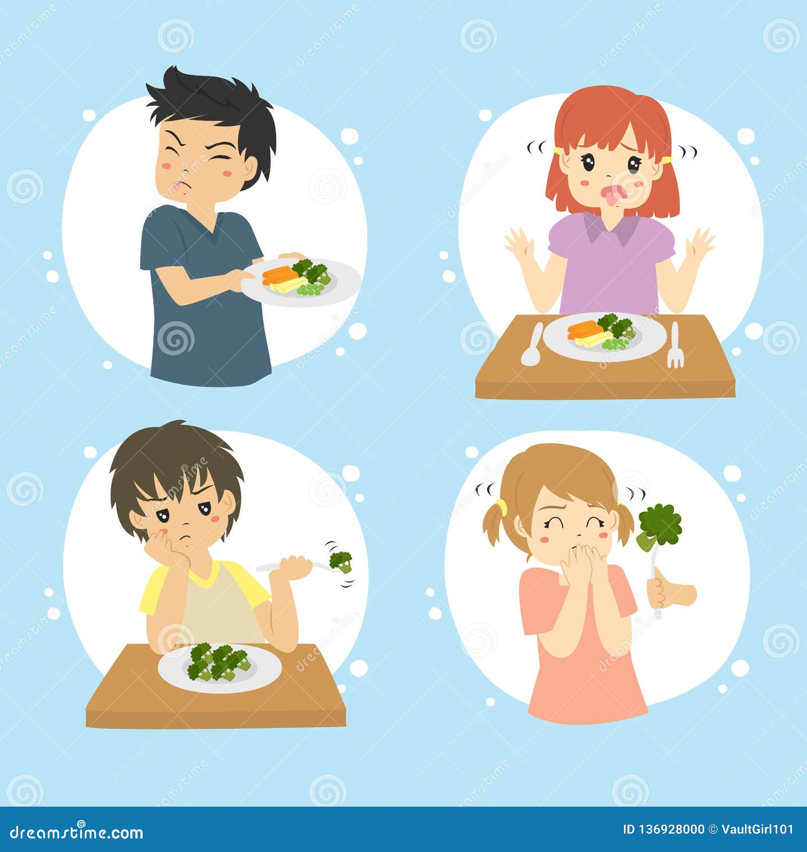 Children Hate Vegetables Vector Collection Stock Vector - Illustration ...