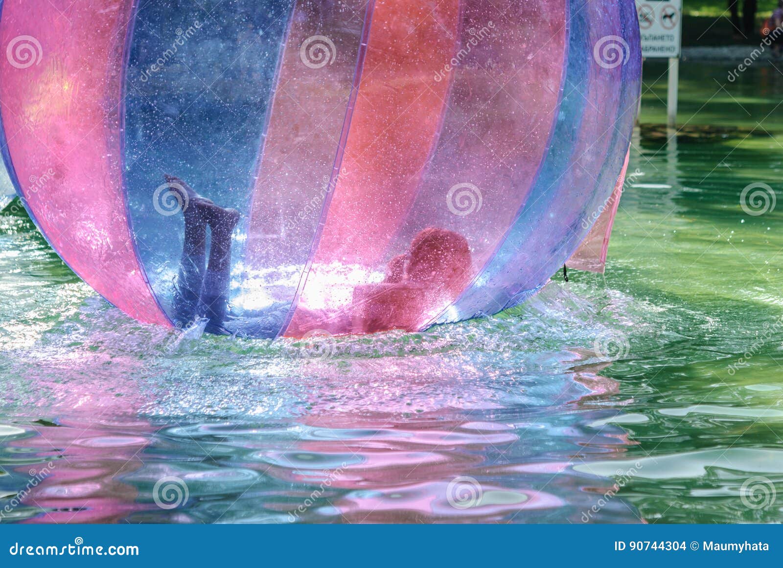 Children Have Fun Inside Plastic Balloons on the Water. Stock Photo ...
