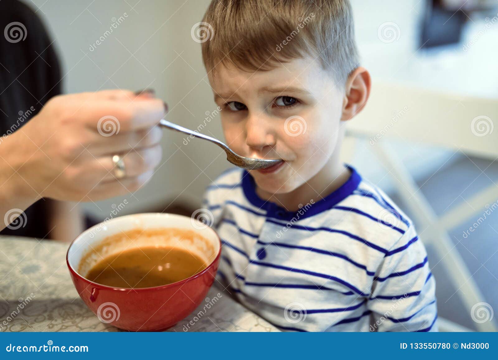 Children Have To Learn To Eat by Themselves Stock Photo - Image of ...