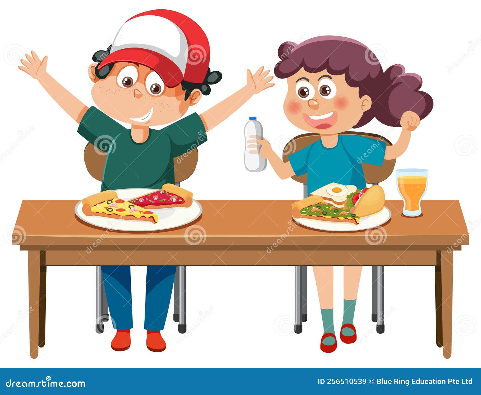 Children Having Breakfast on the Table Stock Vector - Illustration of ...