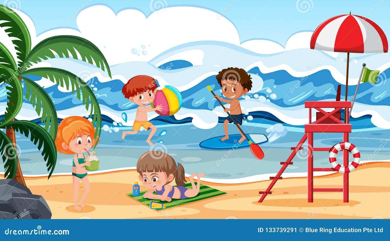 Children Having Fun on Beach Scene Stock Vector - Illustration of ... Children Having Fun on Beach Scene Stock Vector - Illustration of ...