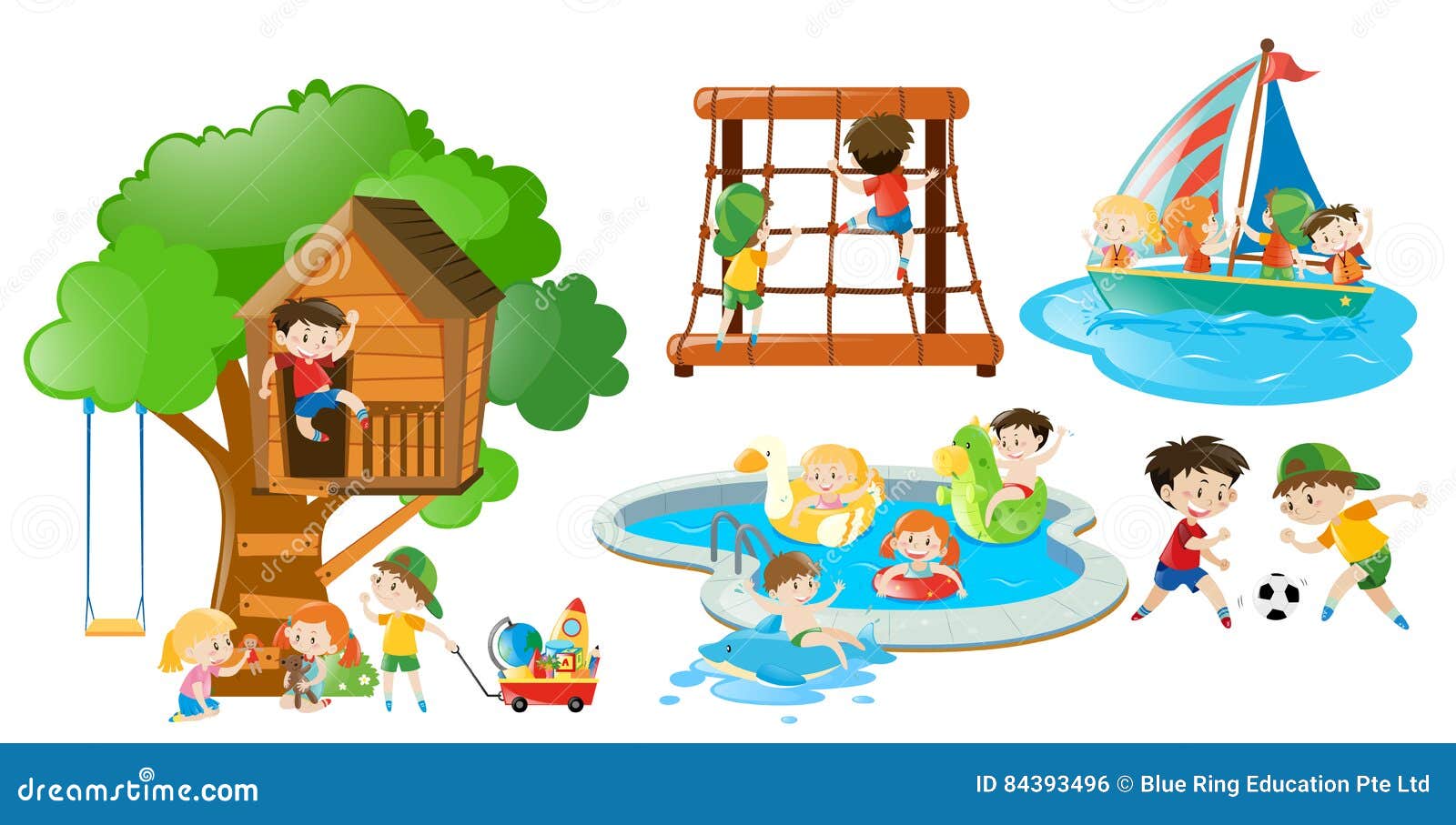 Children Doing Different Fun Activities Vector Illustration ...