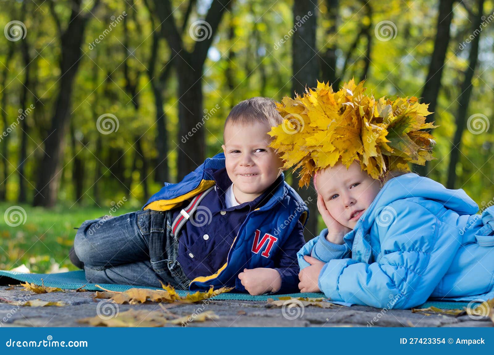 Children Having Fun with Fall Leaves Stock Photo - Image of recreation ...