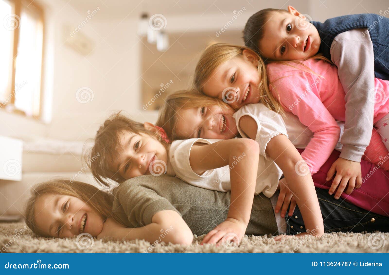 Children Having Fun at Home. Stock Image - Image of brother, group ...