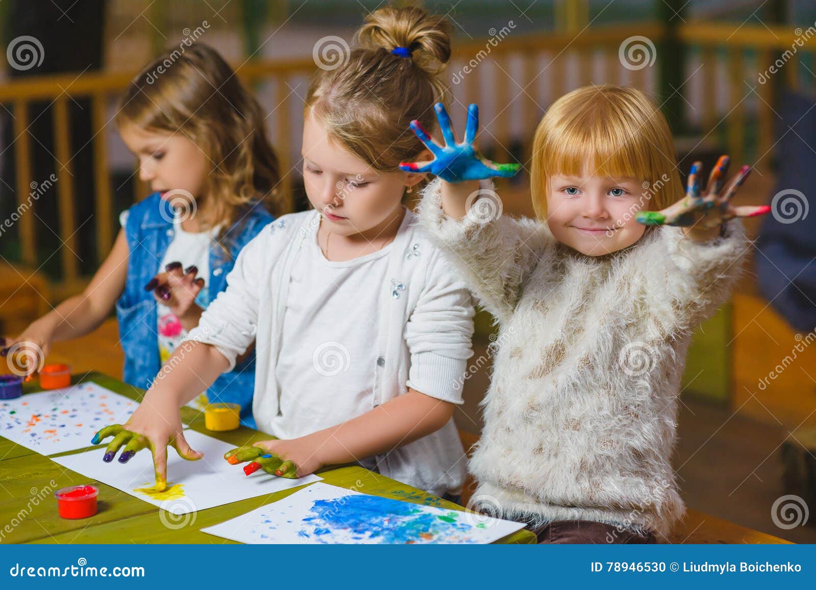 Children Having Fun Painting with Finger Paint Stock Photo - Image of ...
