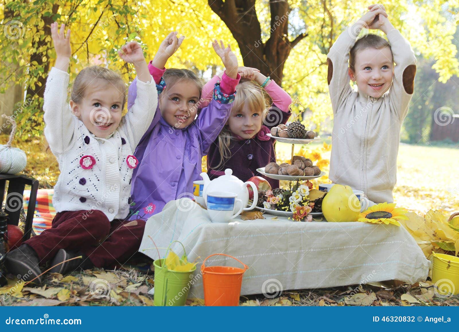 Children Having Fun on Picnic at Fall Stock Photo - Image of autumn ...