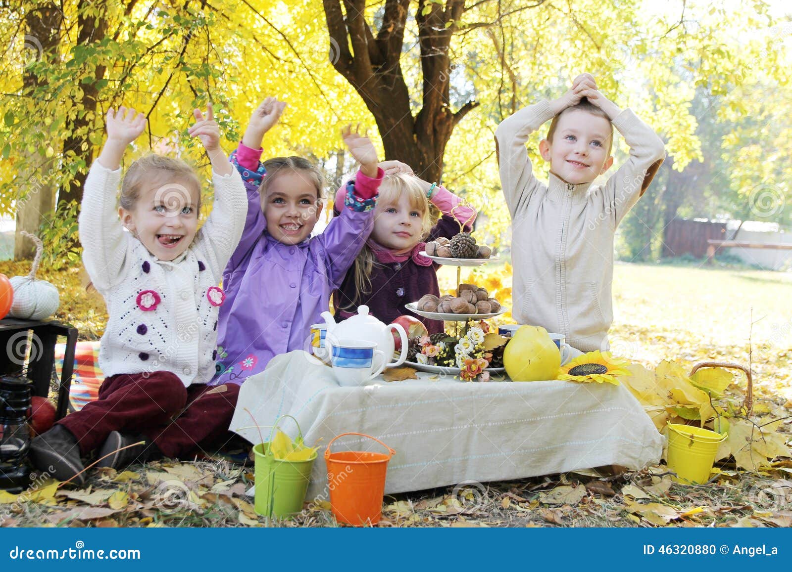 Children Having Fun on Picnic at Fall Stock Photo - Image of autumnal ...