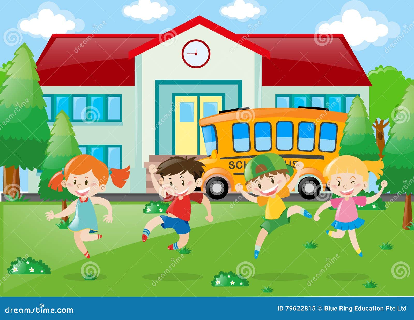 Children Having Fun at School Stock Vector - Illustration of landscape ...