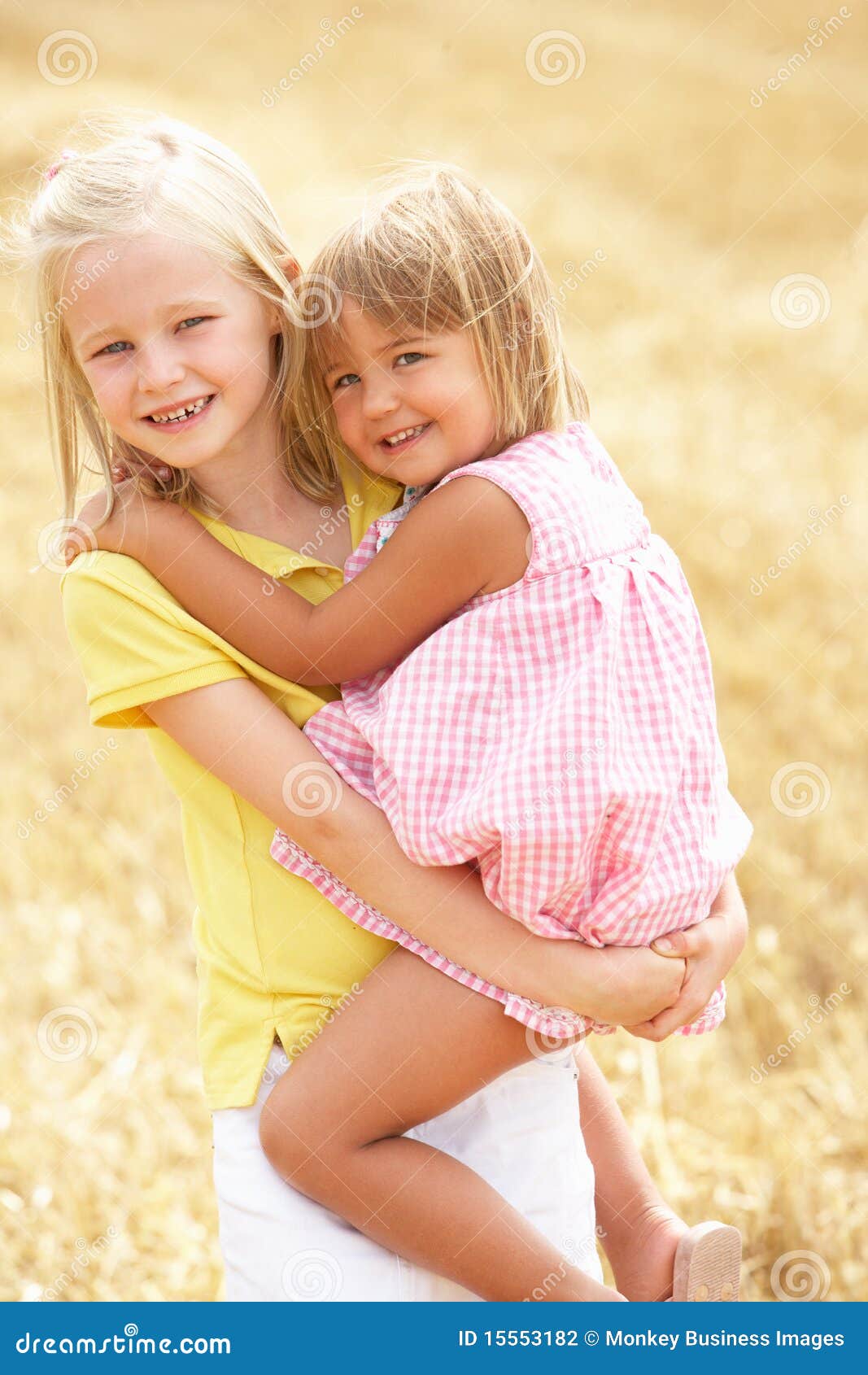 Children Having Fun in Summer Harvested Field Stock Photo - Image of ...