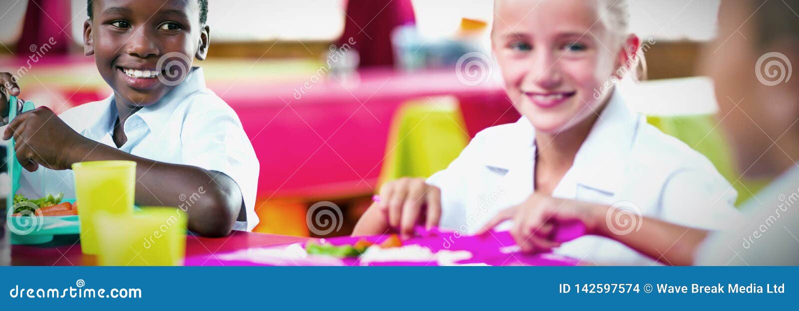 Children Having Lunch during Break Time in School Cafeteria Stock Photo ...