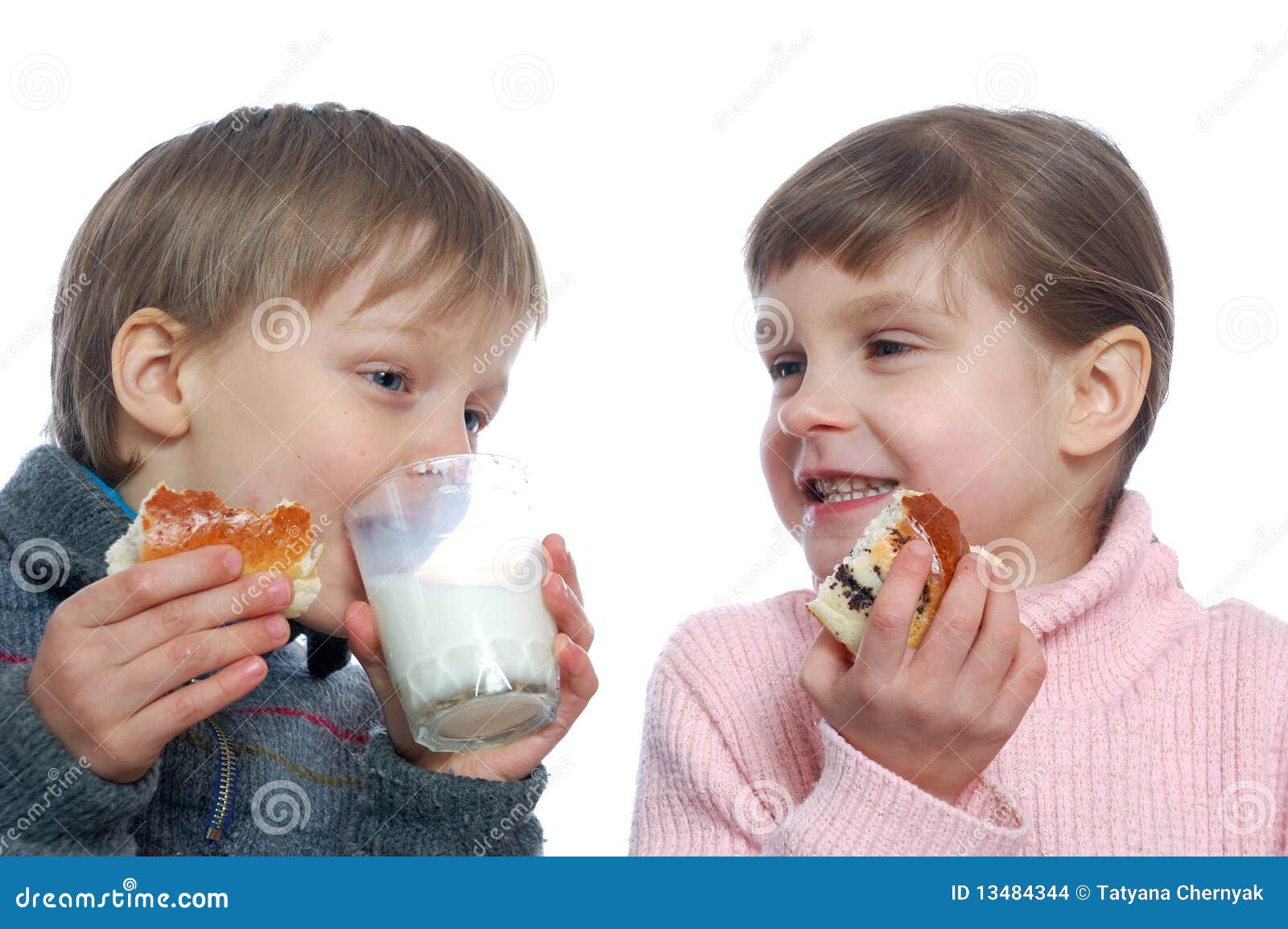 Children Having Lunch with Milk Stock Photo - Image of bite, people ...