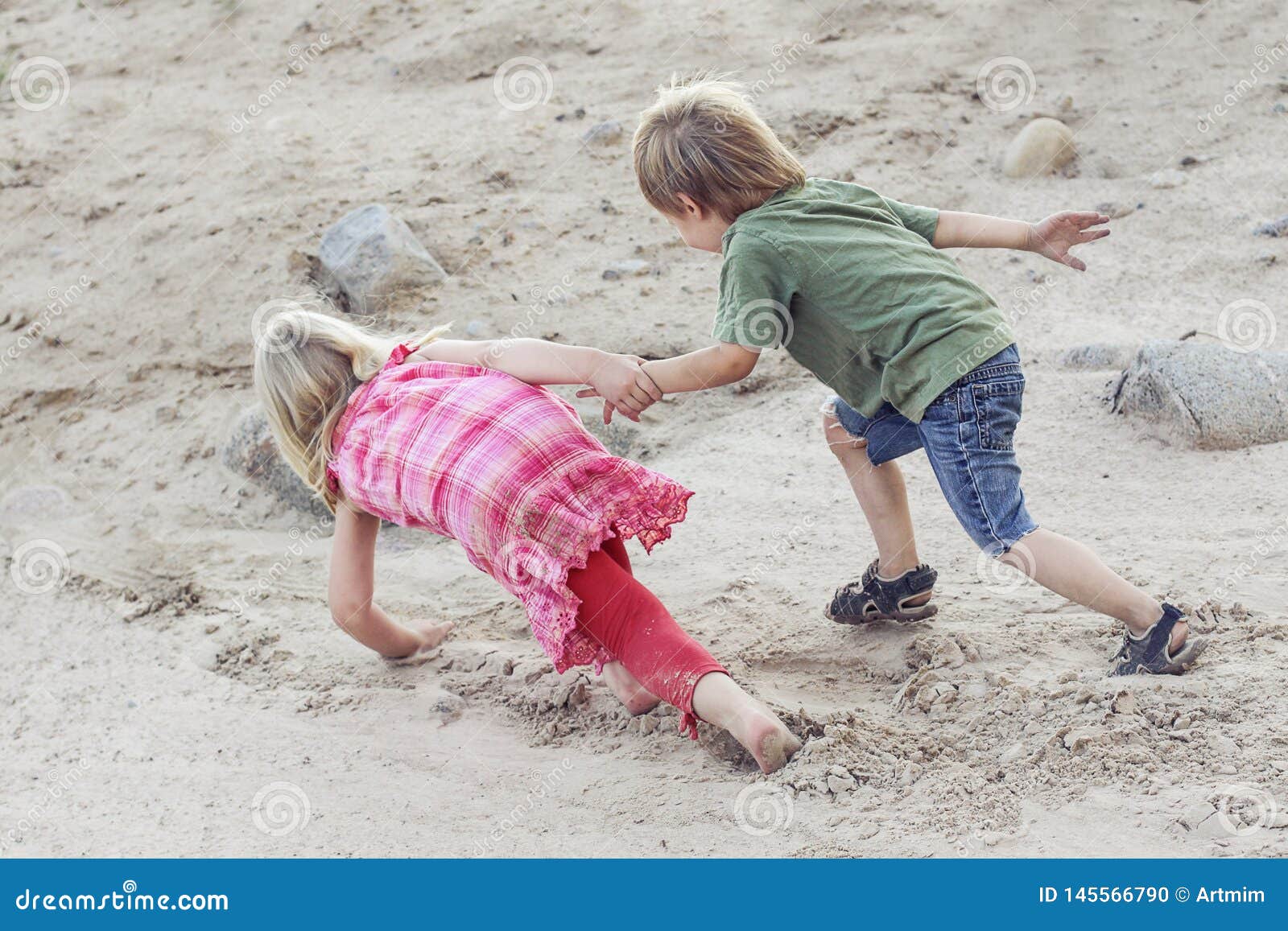 Children Help Each Other. Help Concept Outdoor Stock Photo - Image of ...