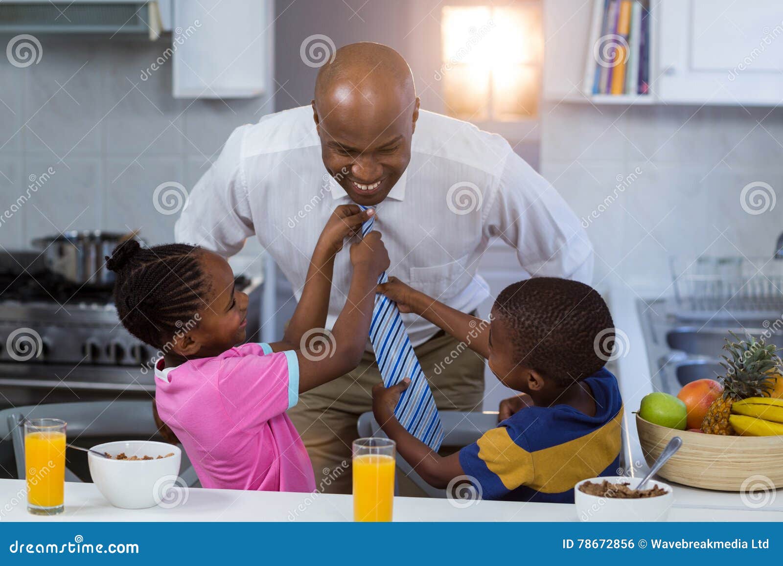 Children Helping Their Father in Tying Tie Stock Photo - Image of abode ...