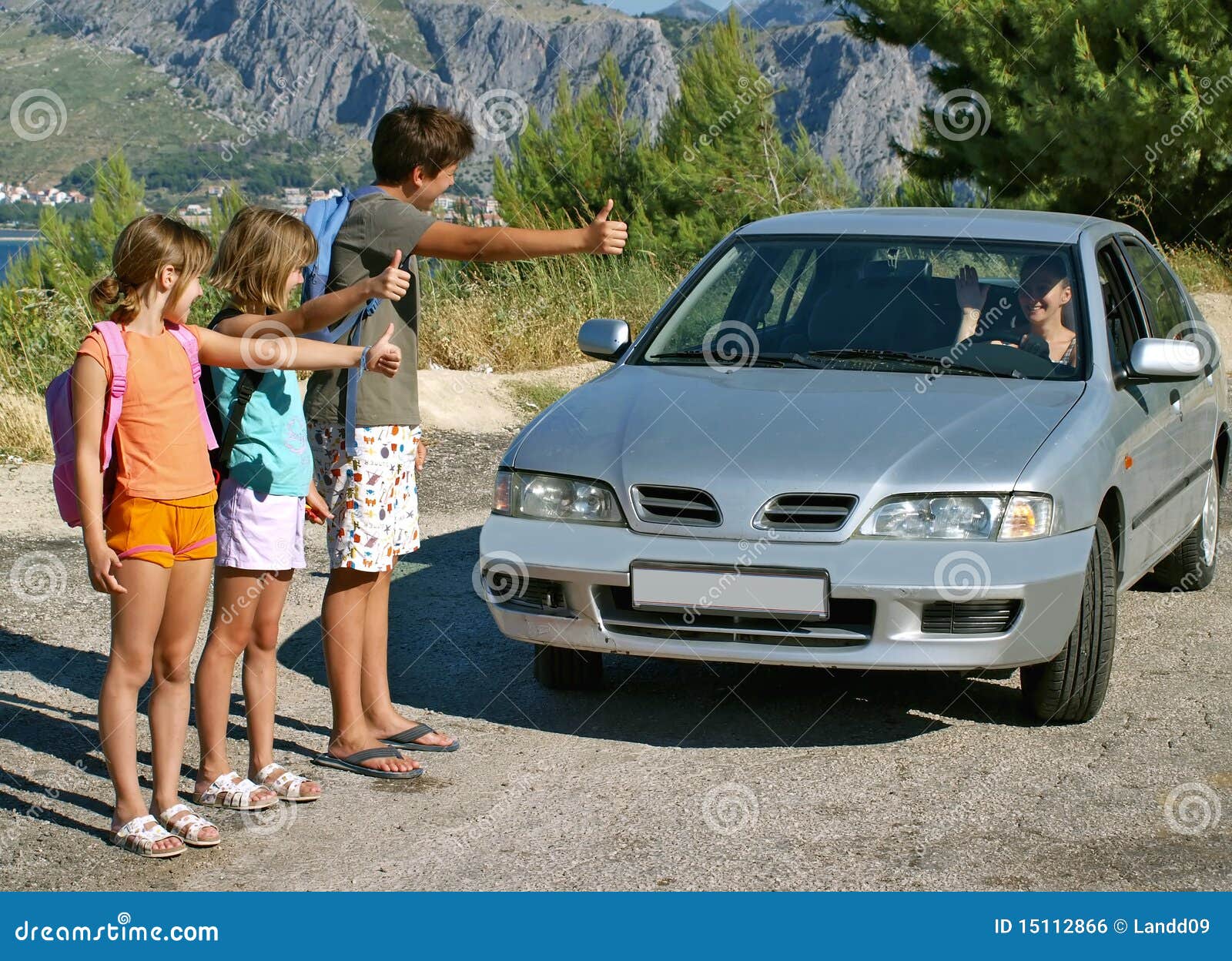 Children hitchhiking stock photo. Image of gesture, girl - 15112866
