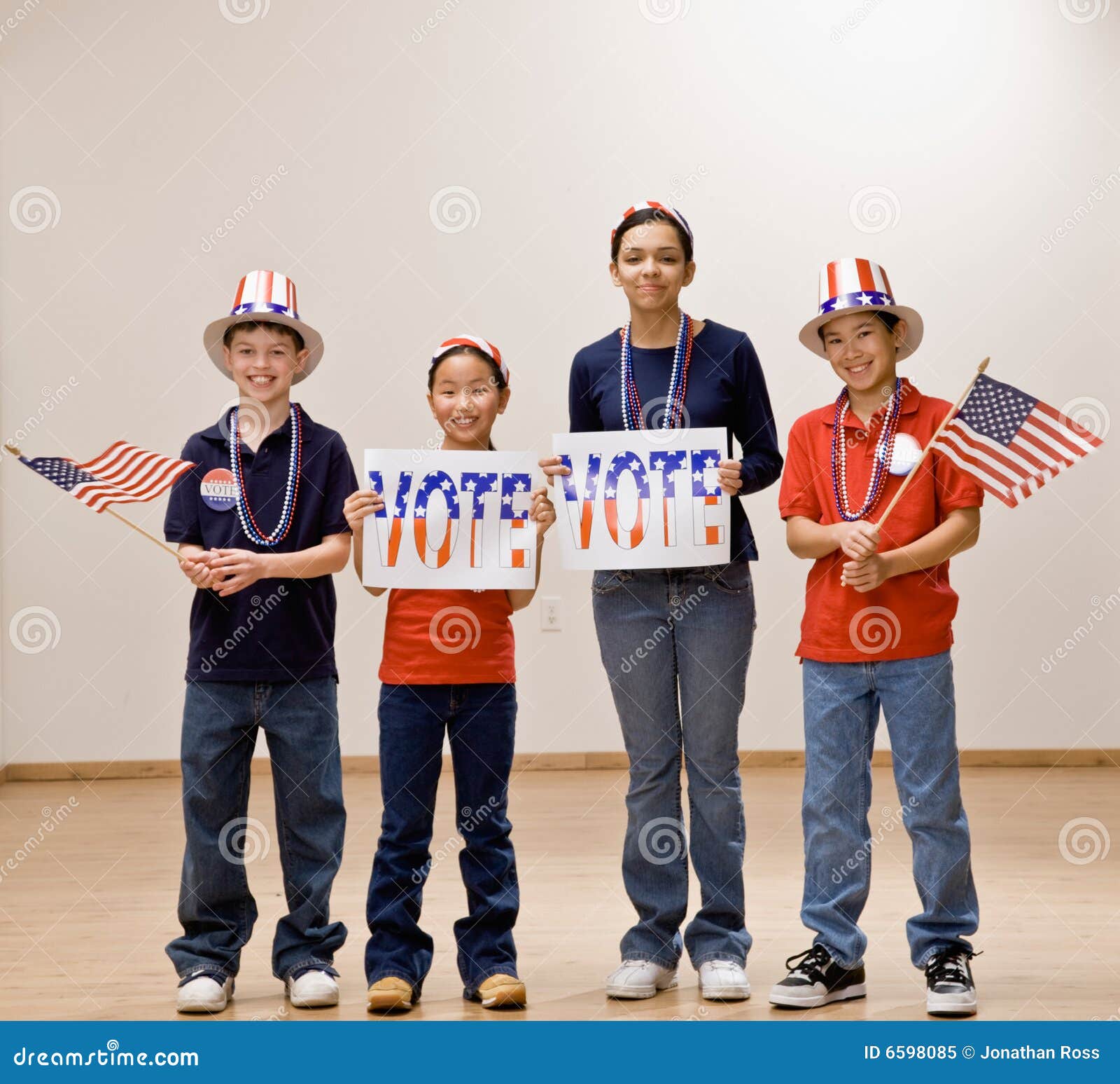 Children Holding American Flag and Wearing Hats Stock Image - Image of ...