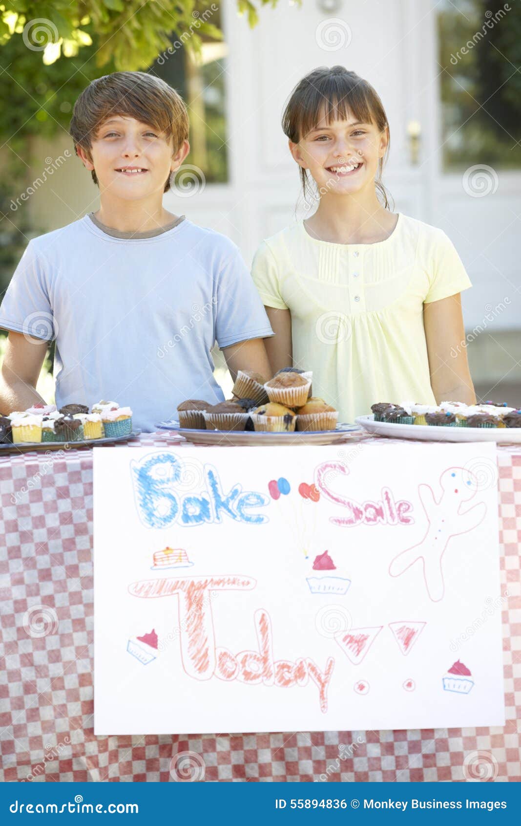 Children Holding Bake Sale stock photo. Image of camera - 55894836