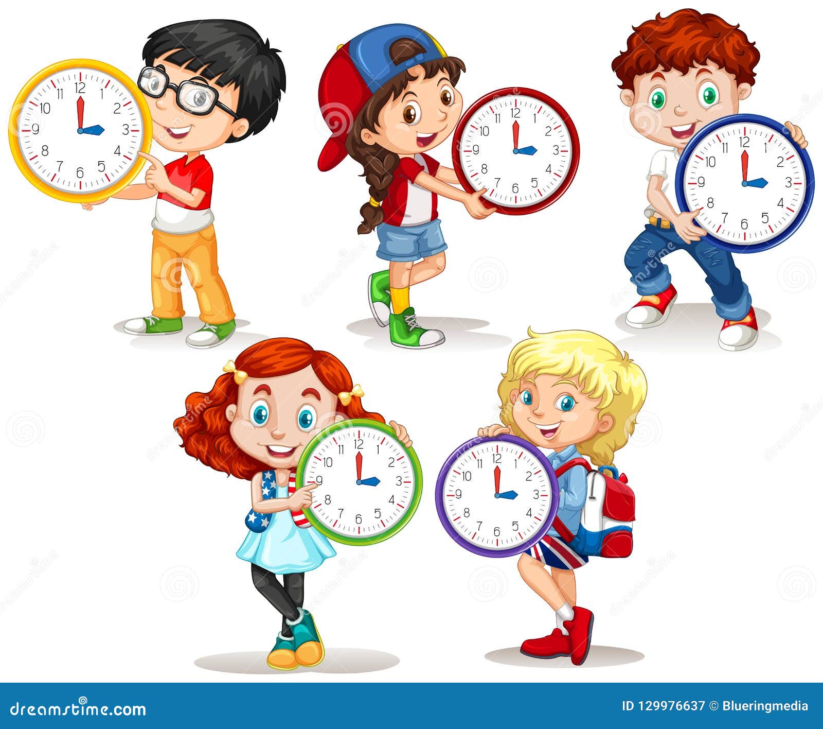 Children Holding Clock on White Background Stock Vector - Illustration ...