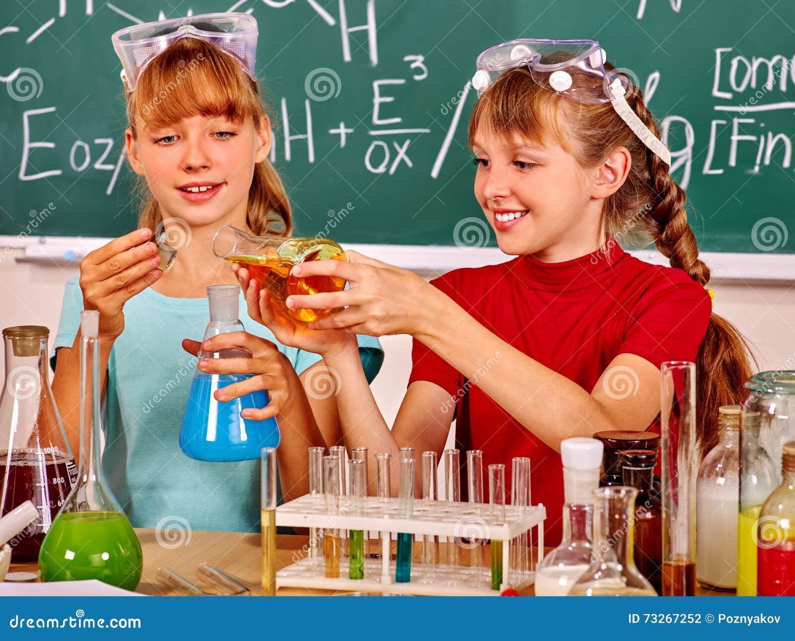 Children Holding Flask in Chemistry Class. Stock Photo - Image of ...