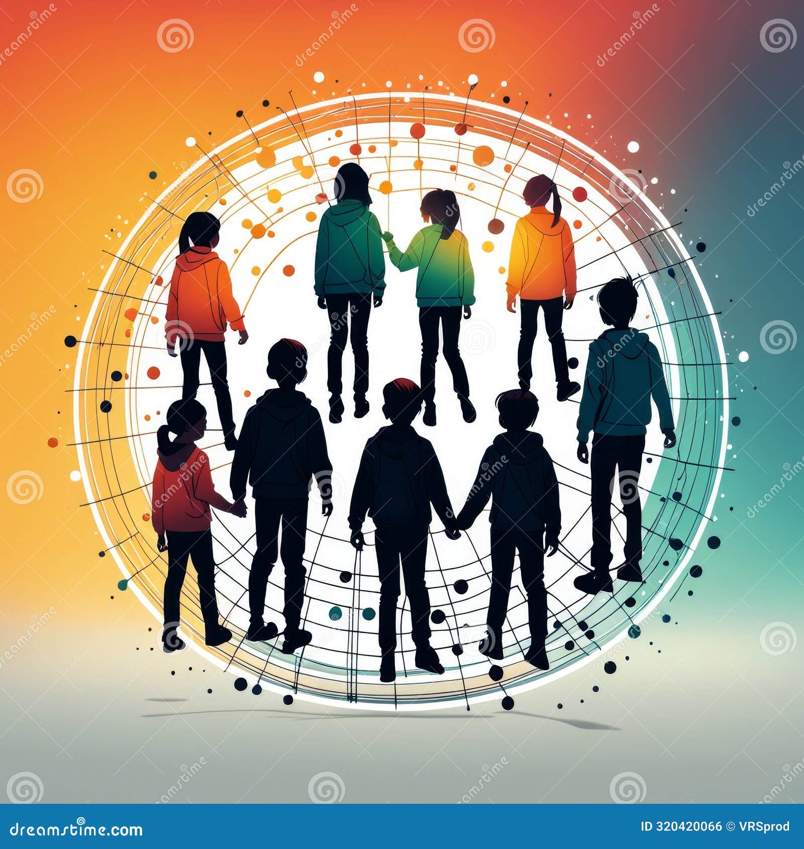 Children Holding Hands in Artistic Digital Network Circle Stock ...